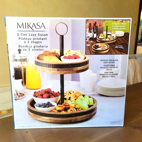 Mikasa Kitchen New Rustic Mikasa 2 Tier Mango Wood Metal Lazy Susan